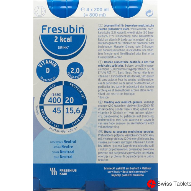 Buy online Fresubin Pi-Aps 2 Kcal Drink Neutral 4x 200ml at SWISS TABLETS