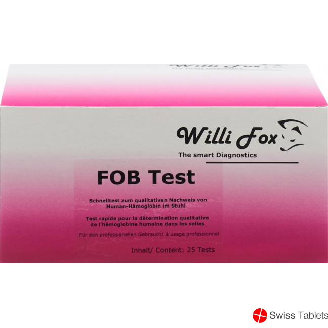 Willi Fox FOB Test (occultes Hämoglobin im Stuhl) 25 Stk