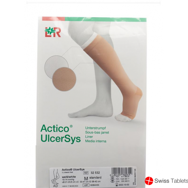 Buy online Actico Ulcersys Unterstrumpf L Stand Weiss 3 Stück at SWISS ...